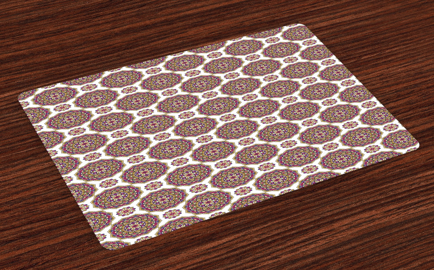 Oriental Placemats Set of 4 Mandala Inspired Pattern with Flowers ...