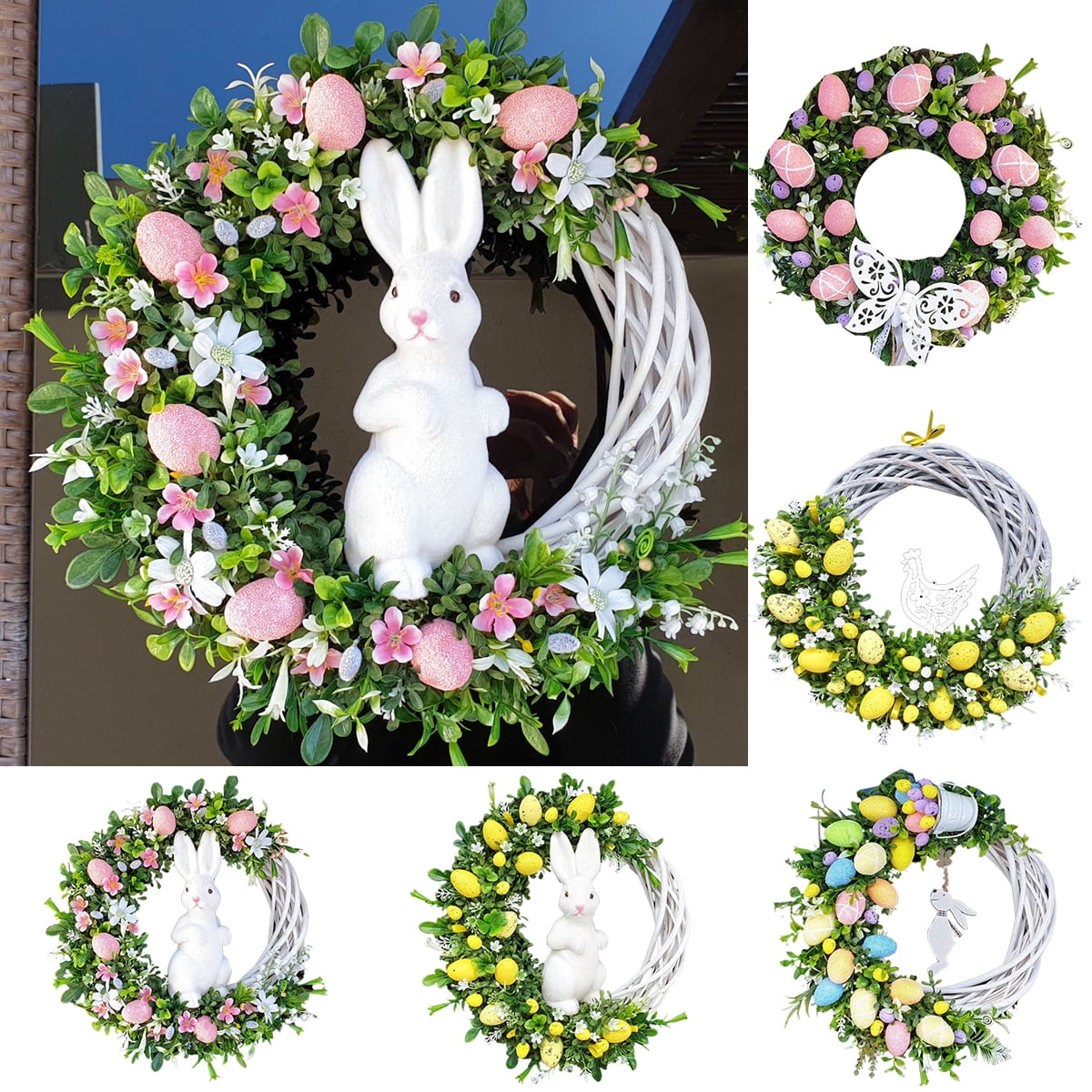 Travelwant Spring Wreaths for Front Door - Easter Bunny Wreath with ...