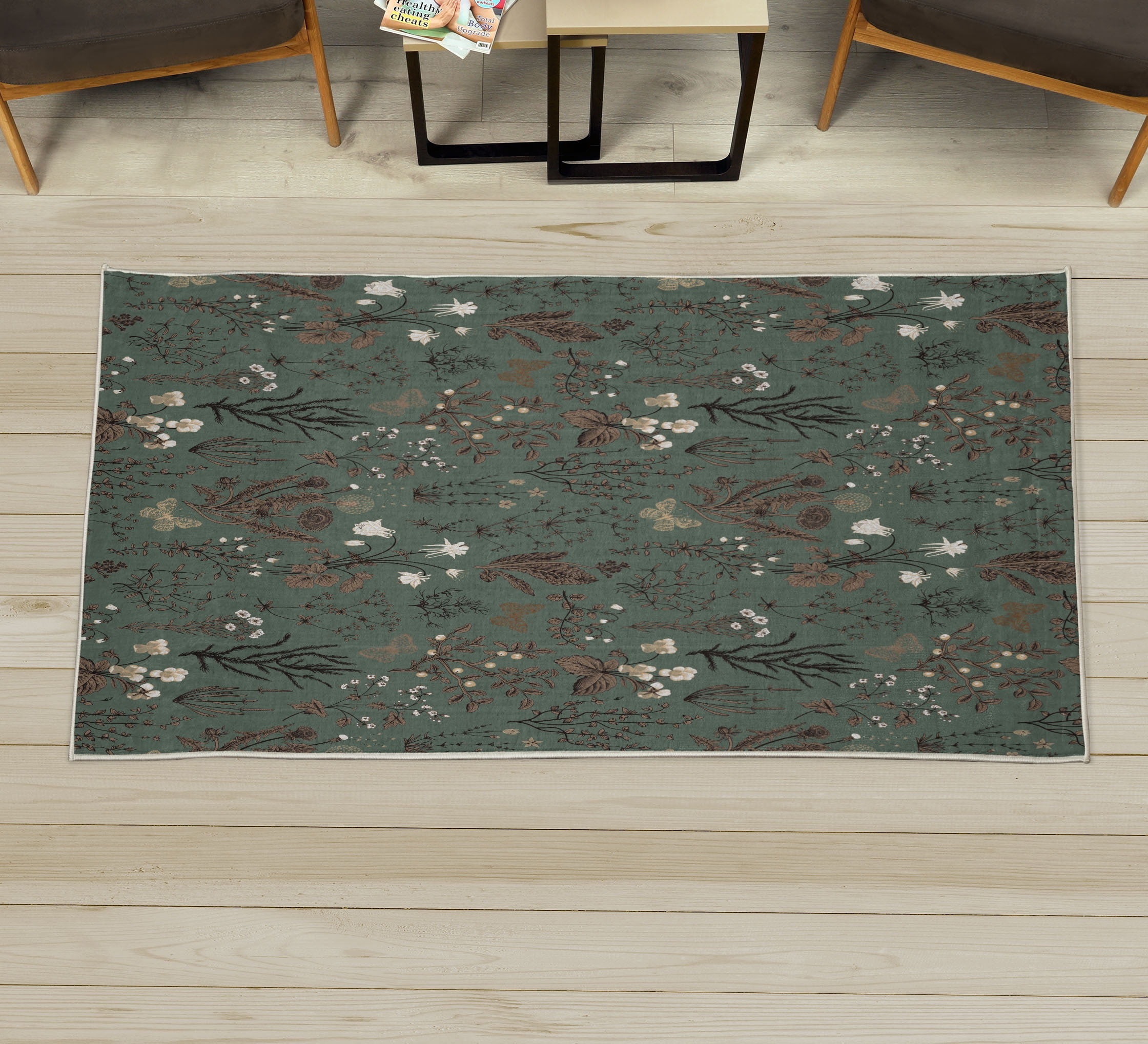 Floral Decorative Rug, Vintage Garden Plants Herbs Flowers Botanical ...