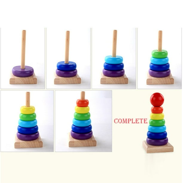 Wooden Toys For Children Educational Toys Seven-Color Tower Rainbow ...