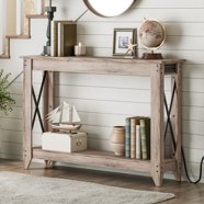 DecorTech Industrial Rectangular Wood Console Table with AC Power and ...