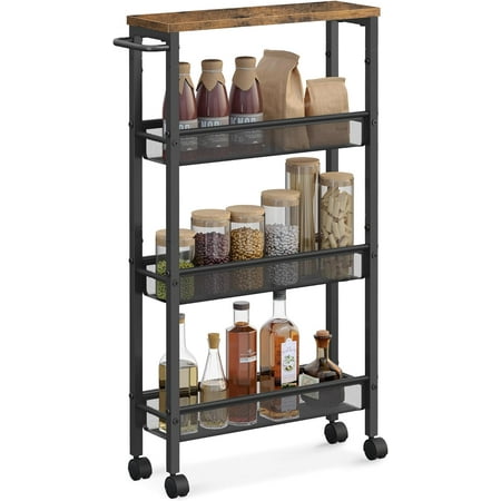 4-Tier Rolling Cart Tower, Slide Out Cart with Handle Metal Mobile ...