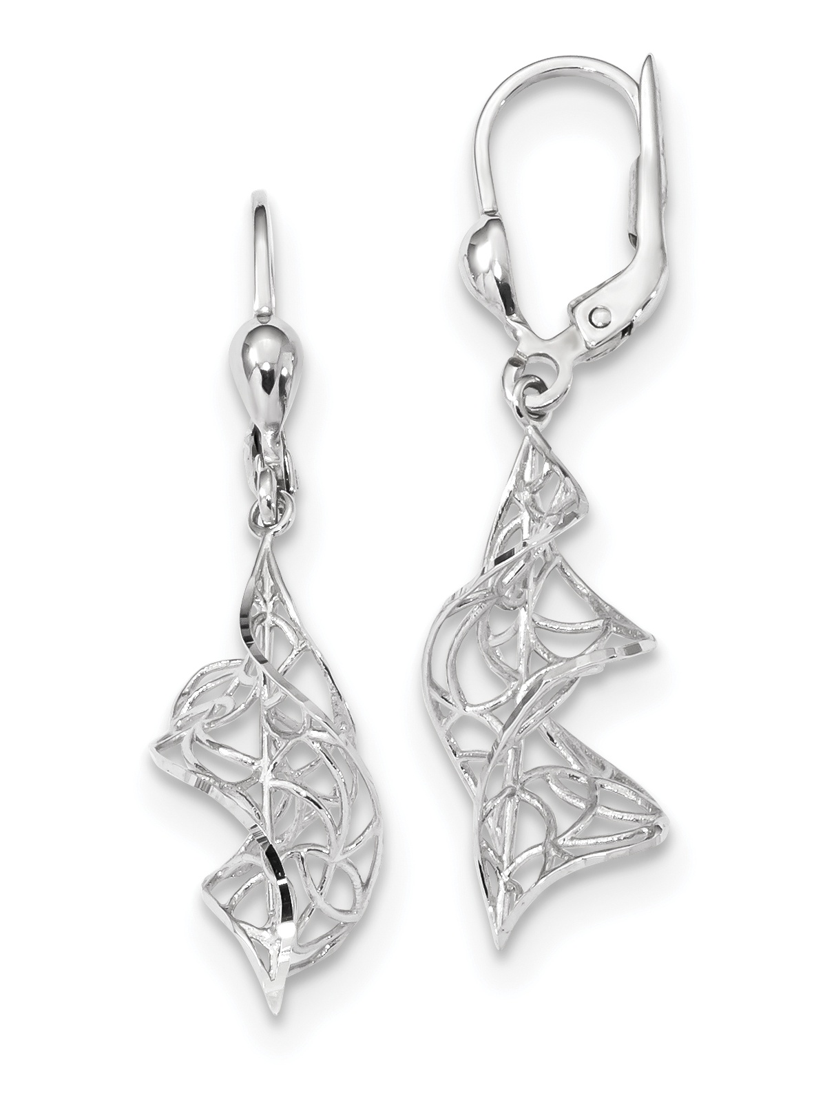 Primal Gold 14 Karat White Gold Twisted Diamond-cut Dangle Leverback ...
