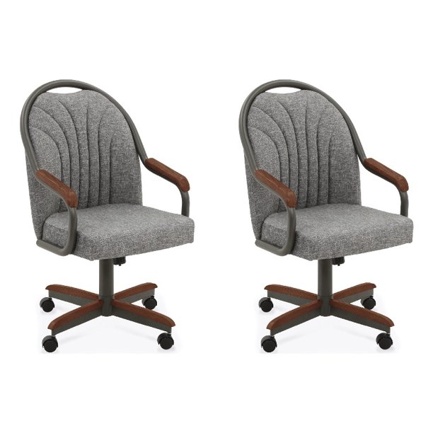 Chromcraft Douglas Swivel Dining Arm Chair In Walnut And Gray Set Of 2