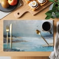 Blue Grey Ocean Painting Cotton Linen Placemats Set of 8, Modern ...
