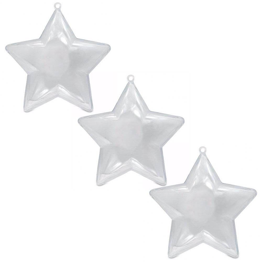 Set of 3 Openable Fillable Clear Plastic Star Christmas Ornaments DIY ...