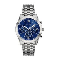 96B285 Men's Quartz Wrist Chronograph, Blue Dial, Silver-Tone, 44.5mm ...