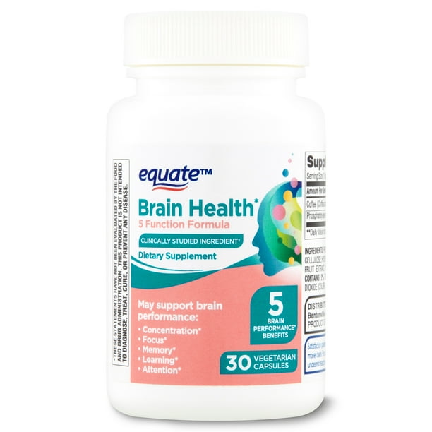 Equate Brain Health* 5 Function Formula Capsules Dietary Supplement, 30 ...