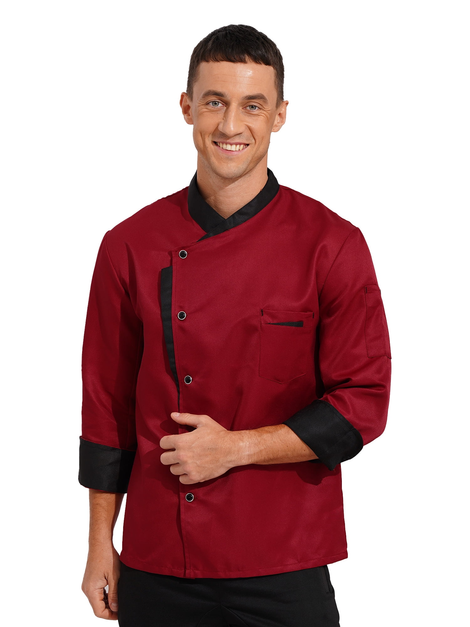 YiZYiF Mens Chef Jacket Unisex Long Sleeve Restaurant Hotel Work Wear ...