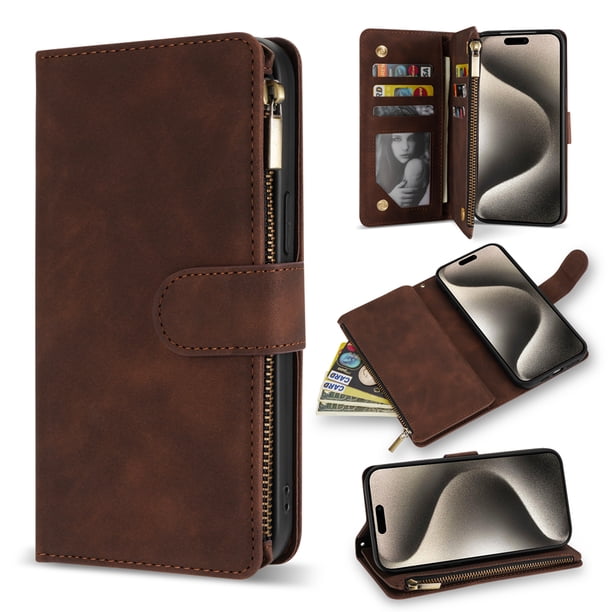Wallet Multi-card Zipper Kickstand Magnetic Flip Leather Case For ...