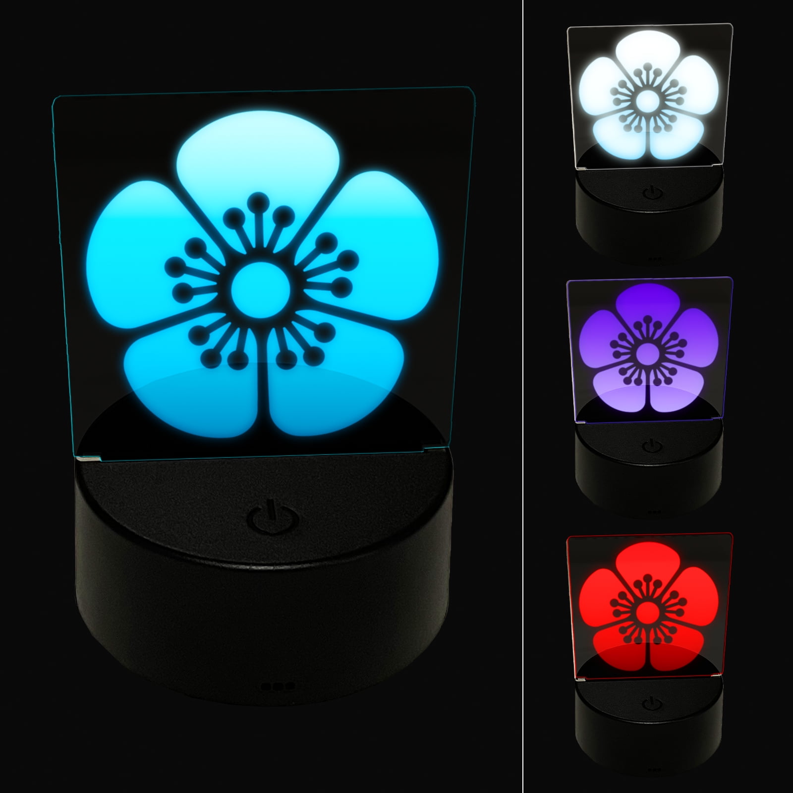 Single Cherry Blossom Flower LED Night Light Sign 3D Illusion Desk ...