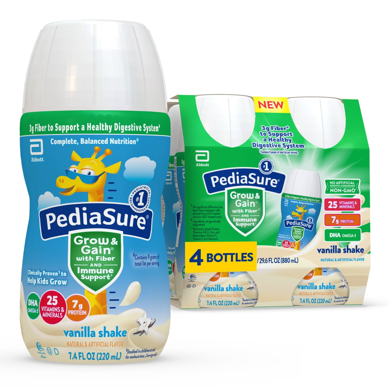 PediaSure Grow & Gain with Fiber Nutritional Shake, Vanilla, 7.4-fl-oz ...