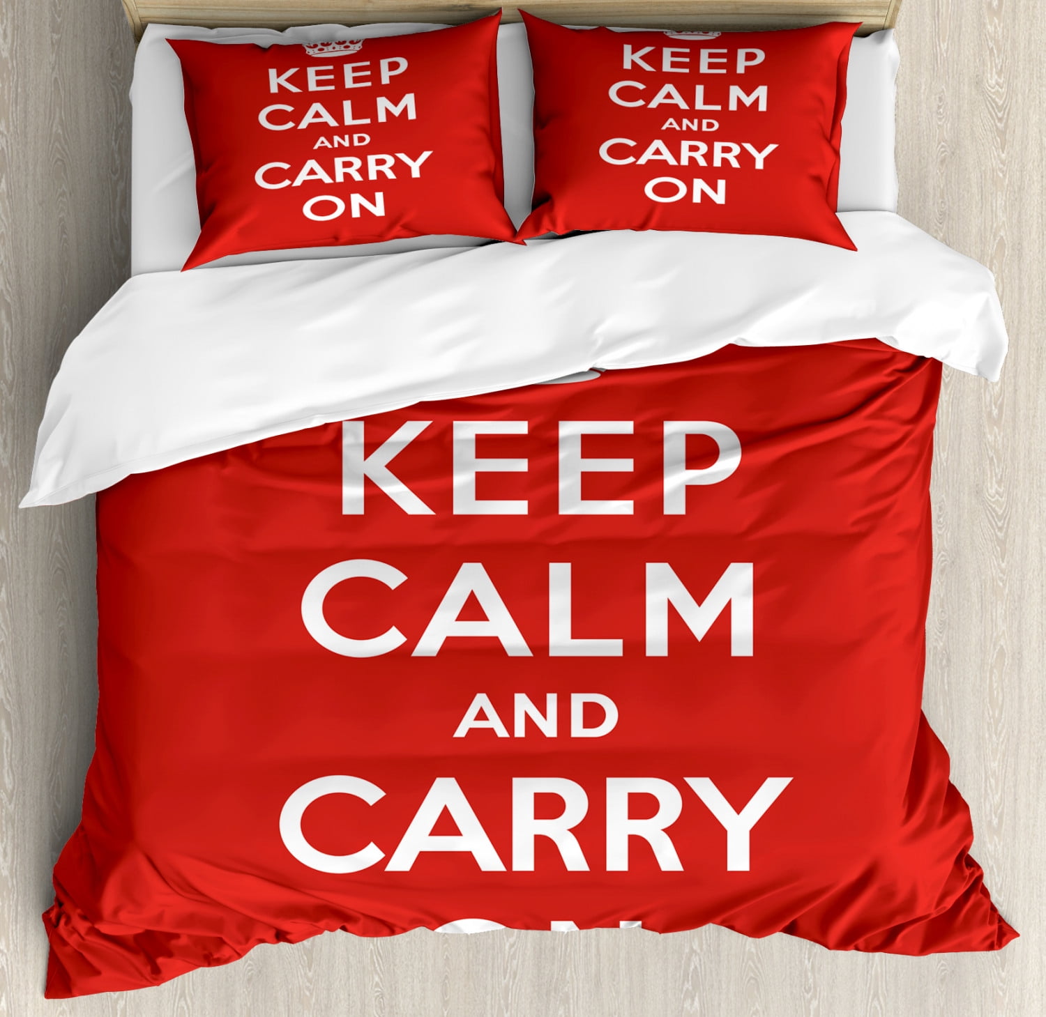 Keep Calm Duvet Cover Set King Size, Red and White Composition with ...