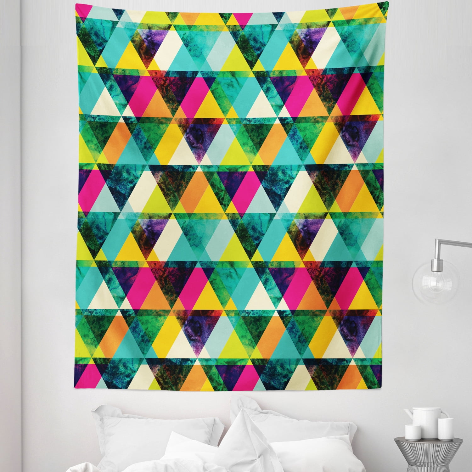 Indie Tapestry, Watercolor Triangles Pattern Modern Vibrant Colorful ...