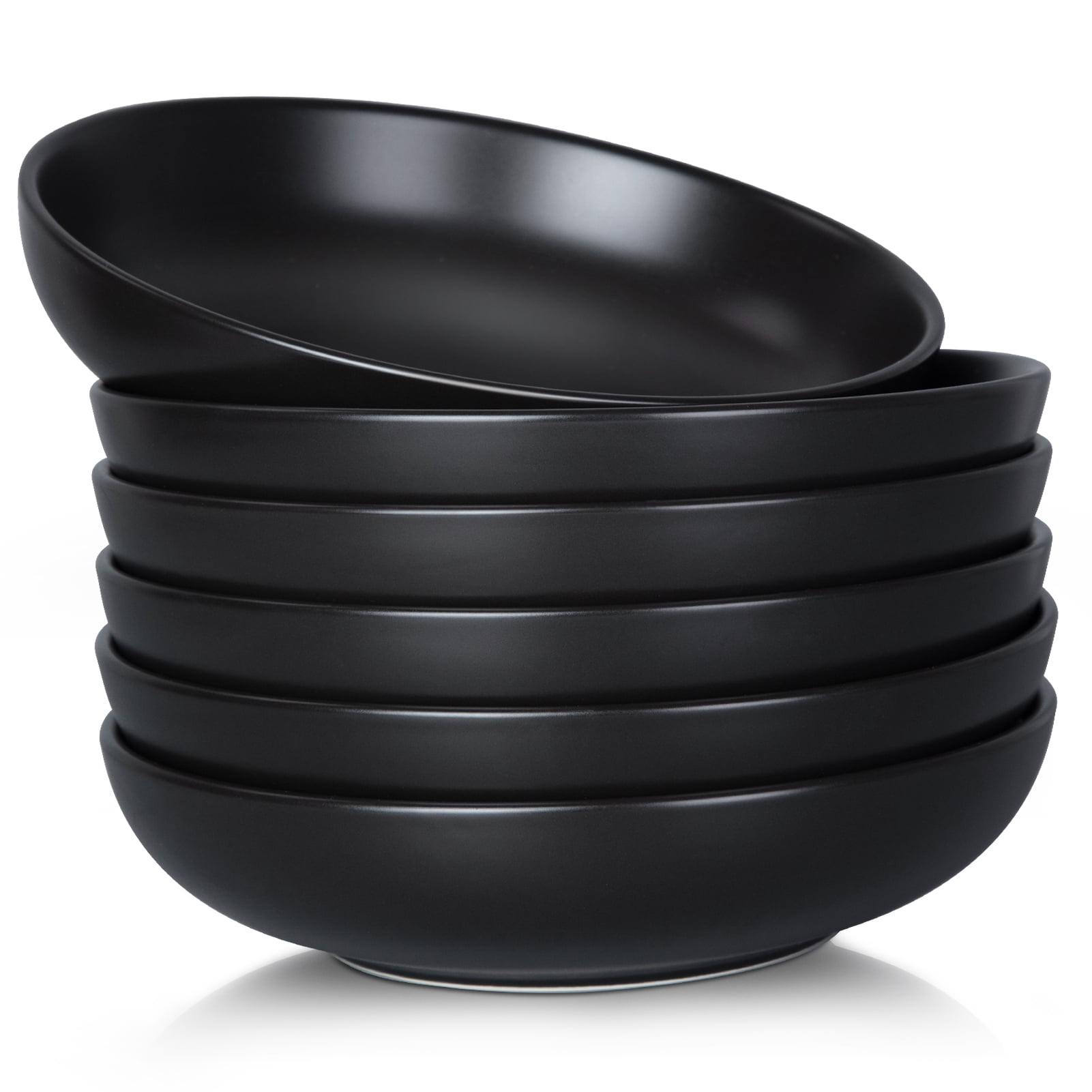 Cibeat 22 Ounce Ceramic Pasta Plates Bowls Set, 6 Pack Premium Dark ...