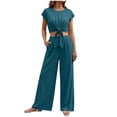 BLCHUNen Two Piece Sets for Women Knot Front Cap Sleeve Crop Tops Wide ...