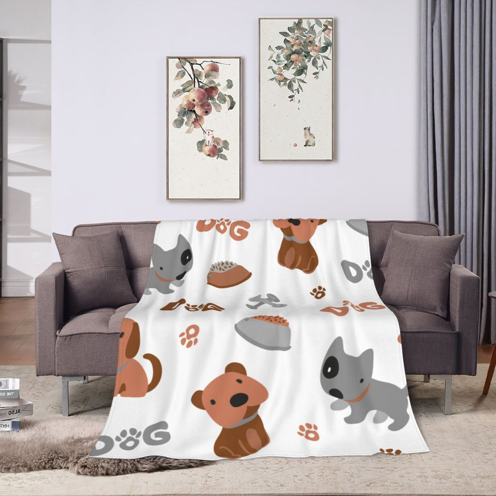 ZNDUO Cartoon Dogs Pattern Throw Blanket, Lightweight Cozy Soft Throw ...
