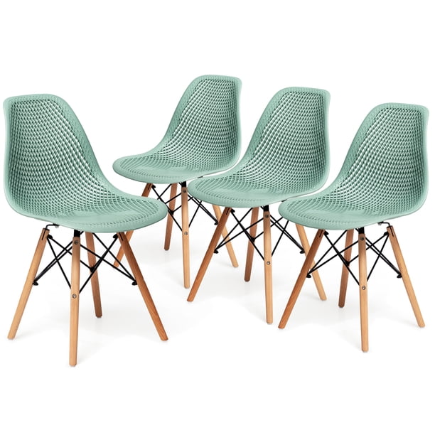 Costway Set of 4 Plastic Hollow Out Chair Mid Century Modern Wood-Leg ...