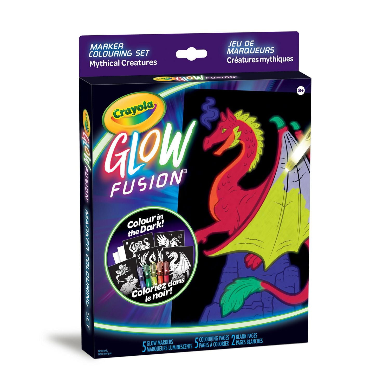Crayola Glow Fusion Marker Colouring Set - Mythical Creatures, Glow ...