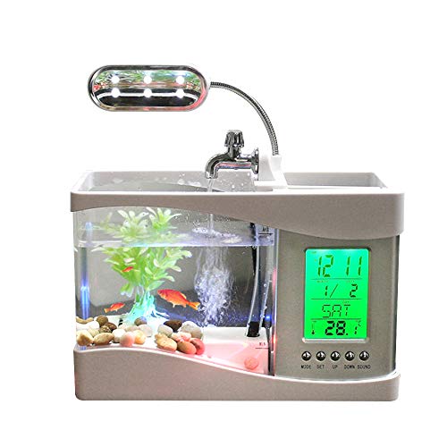 Docooler USB Desktop Mini Fish Tank Aquarium with LED Clock (White ...