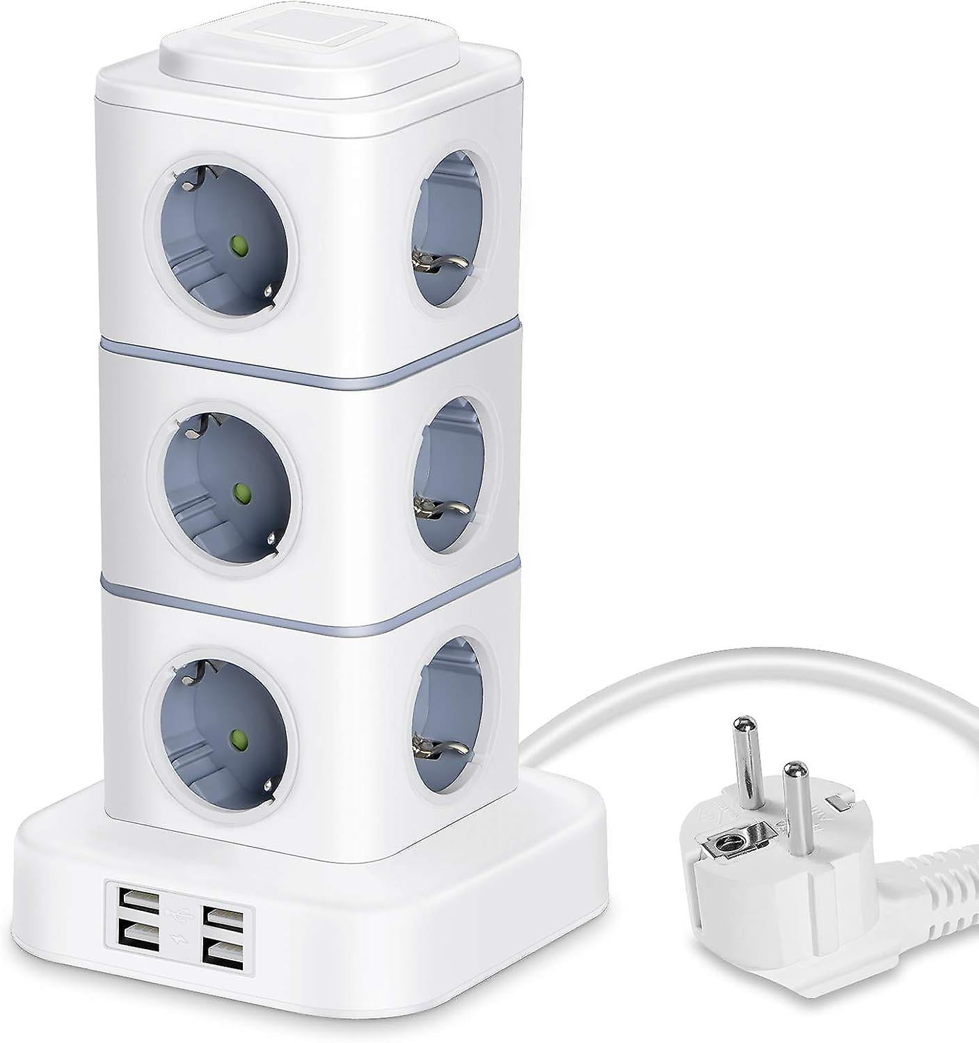 Regleta de enchufes vertical, 12 tomas de corriente con 4 puertos USB ...