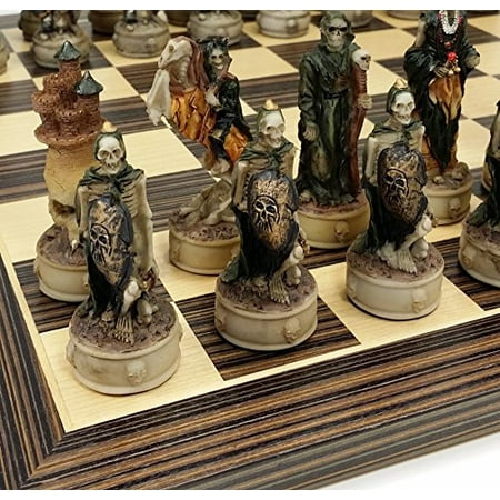 Skeleton Slayer Gothic Fantasy Skull Chess Set W/ 14" Ebony & Maple ...
