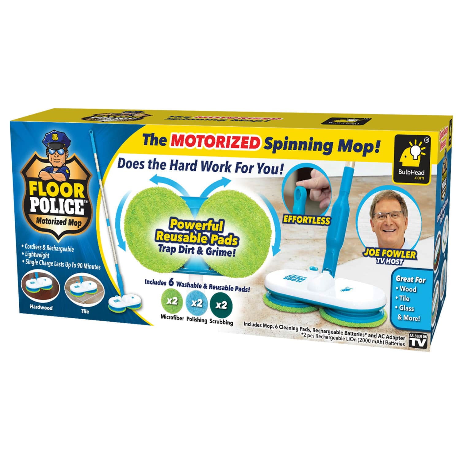 Original As Seen On TV Floor Police Motorized Spin Mop By BulbHead