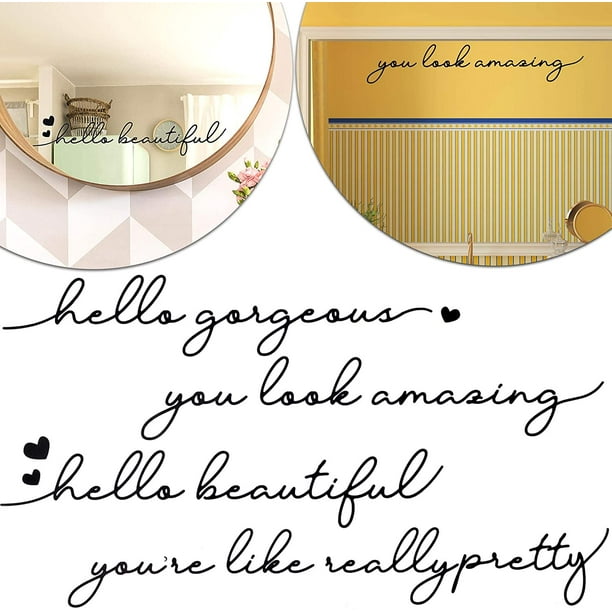4 Pieces Quote Mirror Decals Set Hello Beautiful Decal Hello Gorgeous ...