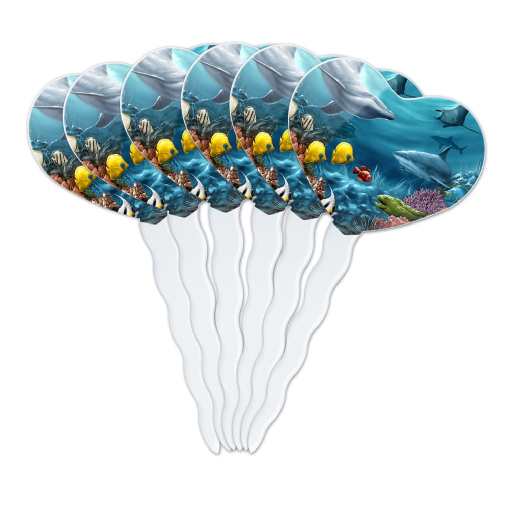 Coral Reef Ocean Scene Dolphin Turtle Shark Stingray Fish Heart Love ...