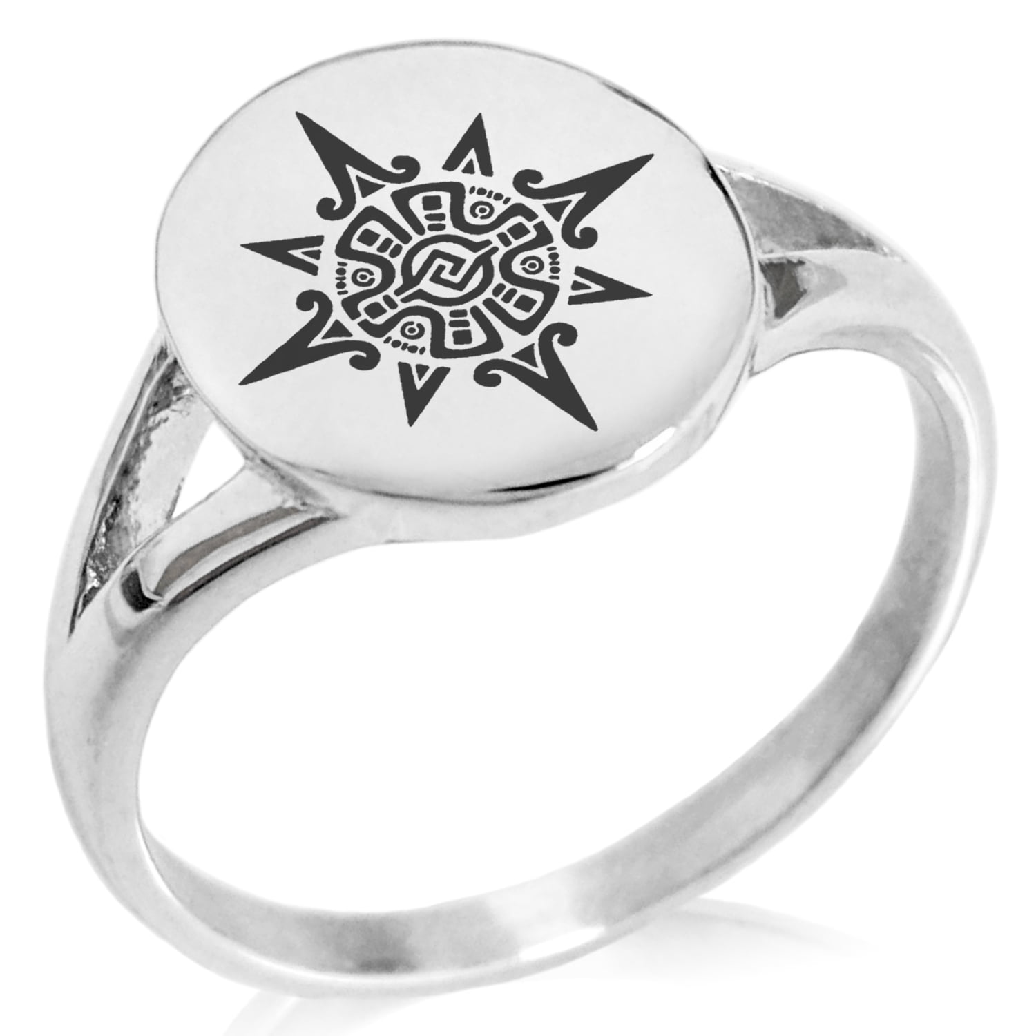 Stainless Steel Mayan Sun God Rune Minimalist Oval Top Polished ...