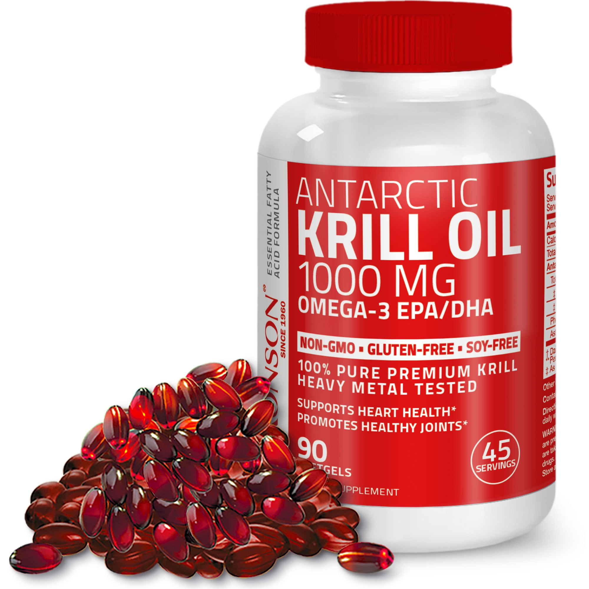 Bronson Pure Premium Antarctic Krill Oil 1000mg w Omega-3s, Astaxanthin ...