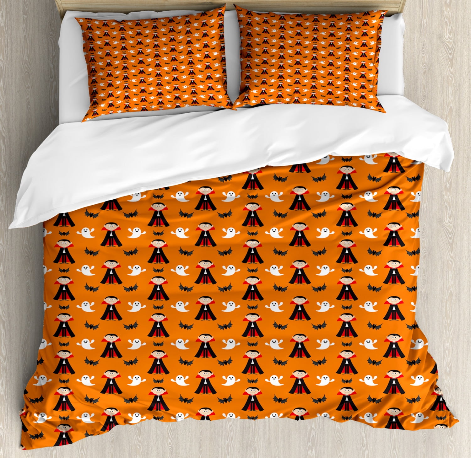 Ghost Duvet Cover Set Queen Size, Cartoon Vampire Character with Fangs ...