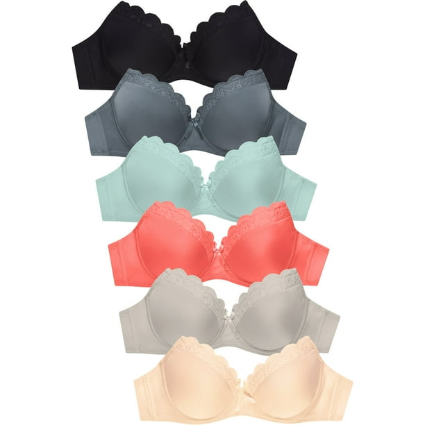 Women's Basic Plain Lace Bras Petite to Plus Size Pack of 6- Various ...