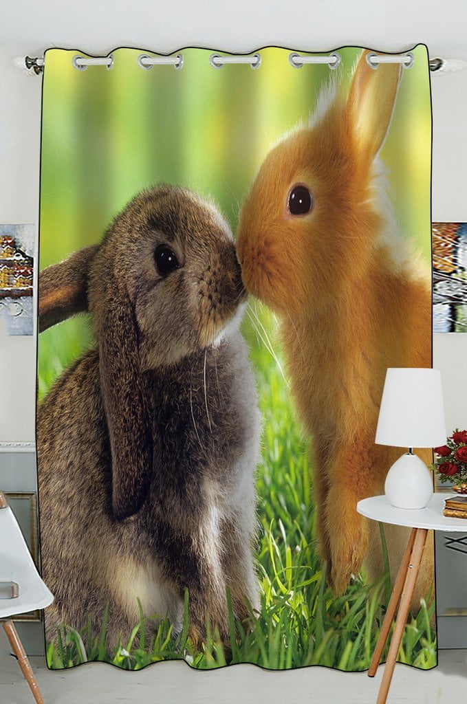 GCKG A pair of cute fluffy bunny Rabbits Window Curtain Kitchen Curtain ...