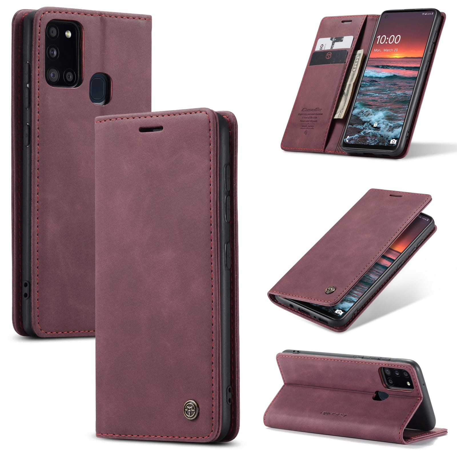 CaseMe Leather for Samsung Galaxy A21S Case, Flip Wallet Leather Case ...