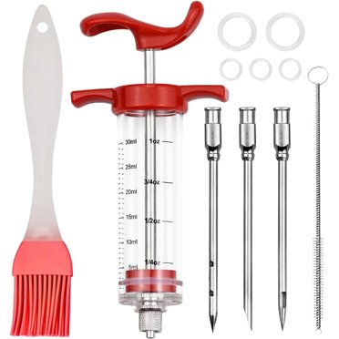 Heavy Duty Stainless Steel Meat Injector Kit, 2 oz Turkey Flavor ...