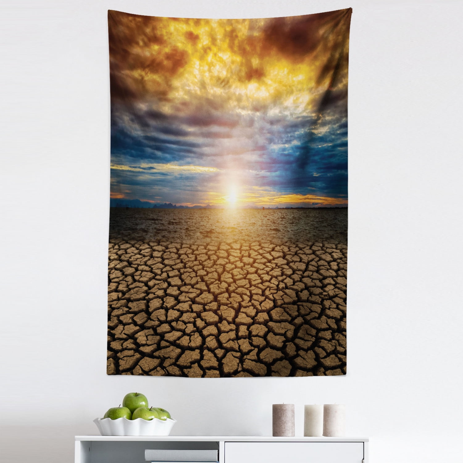 Global Warming Tapestry, Earthy Toned Composition with Cracked World ...