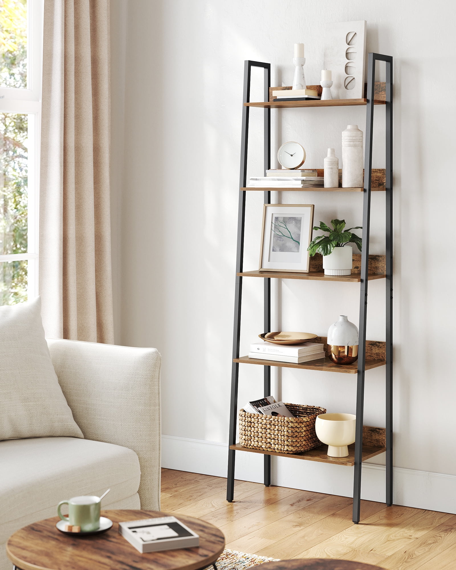 VASAGLE Bookshelf, 5-Tier Narrow Book Shelf, Ladder Shelf for Home ...