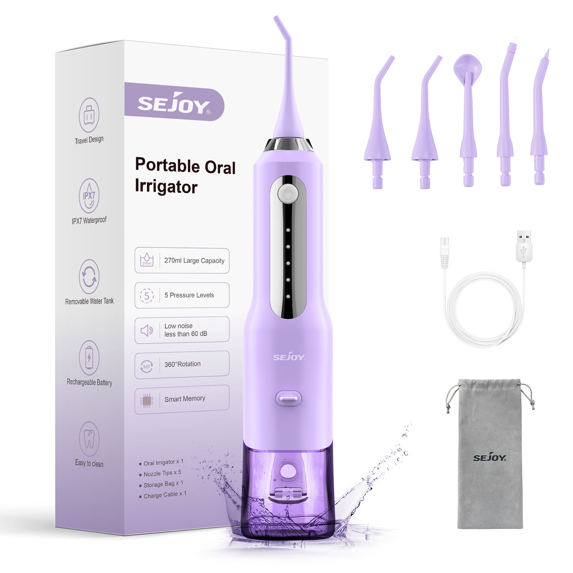 Sejoy Cordless Water Flosser Dental Teeth Cleaner, Professional 270ML ...