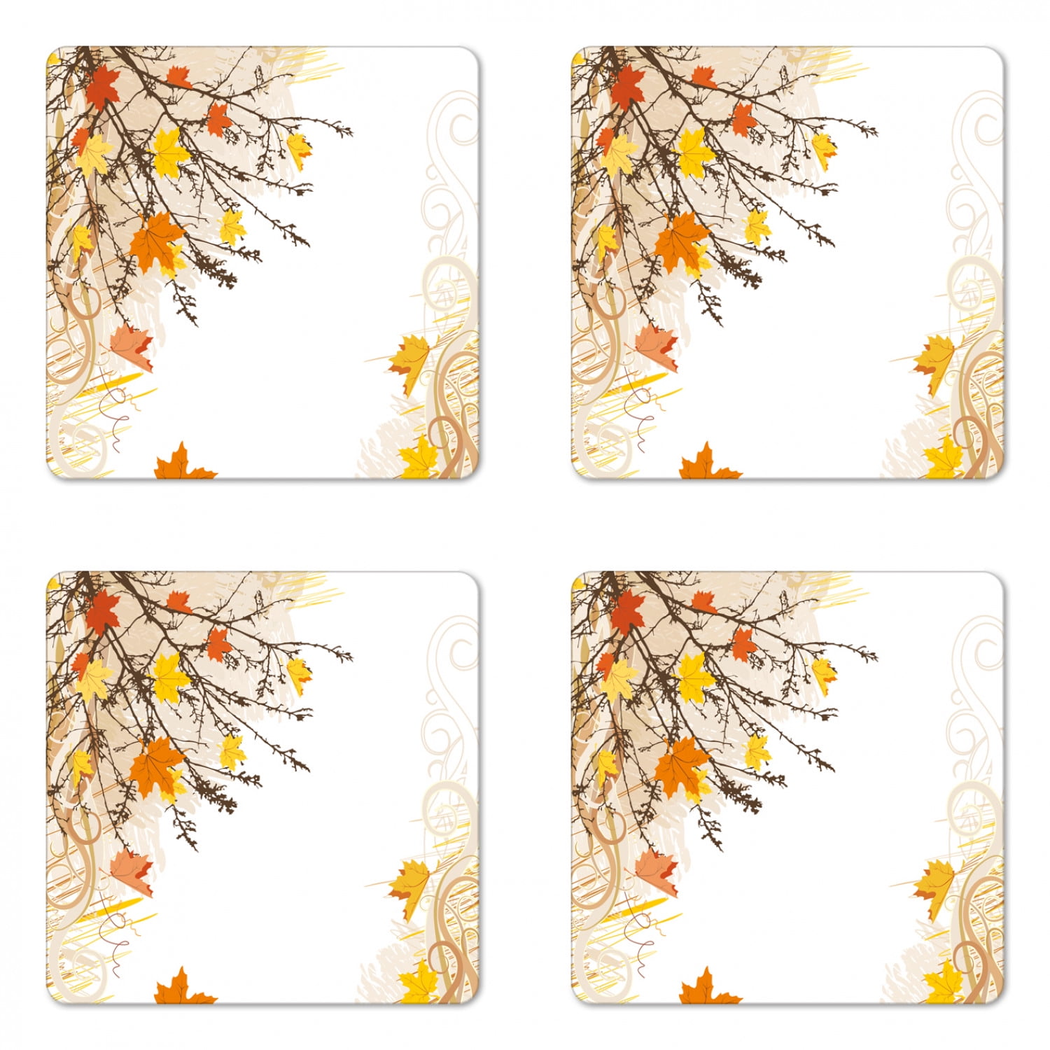 Nature Coaster Set of 4, Autumn Maple Leaves Branches in Fall Earthen ...