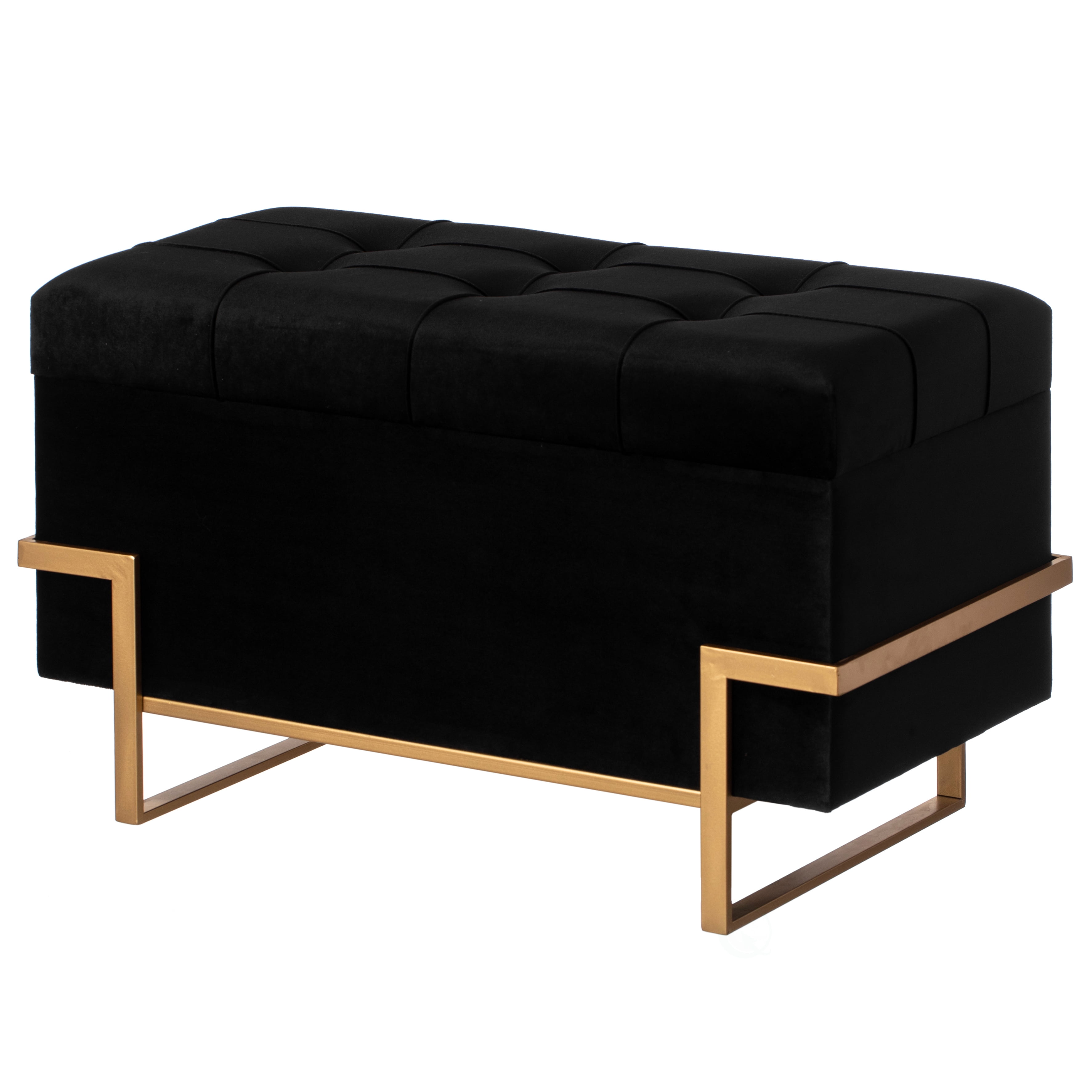 Rectangle Velvet Storage Ottoman Stool Box with Abstract Golden Legs ...