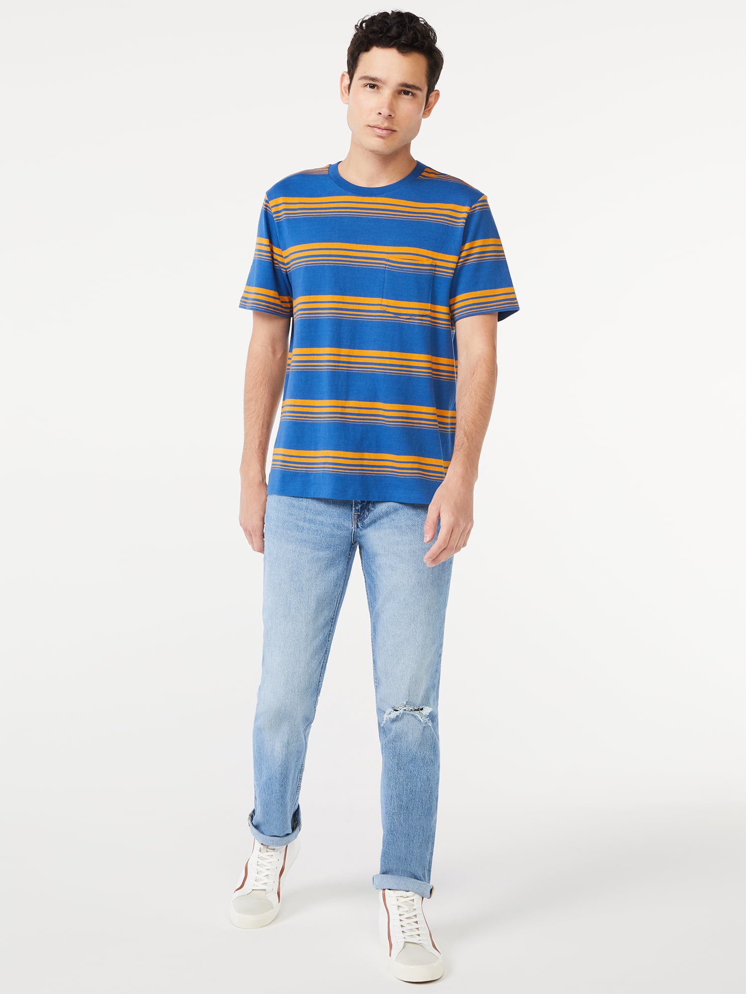 Buy Free Assembly Men's Triple Stripe Crewneck T-Shirt with Short ...