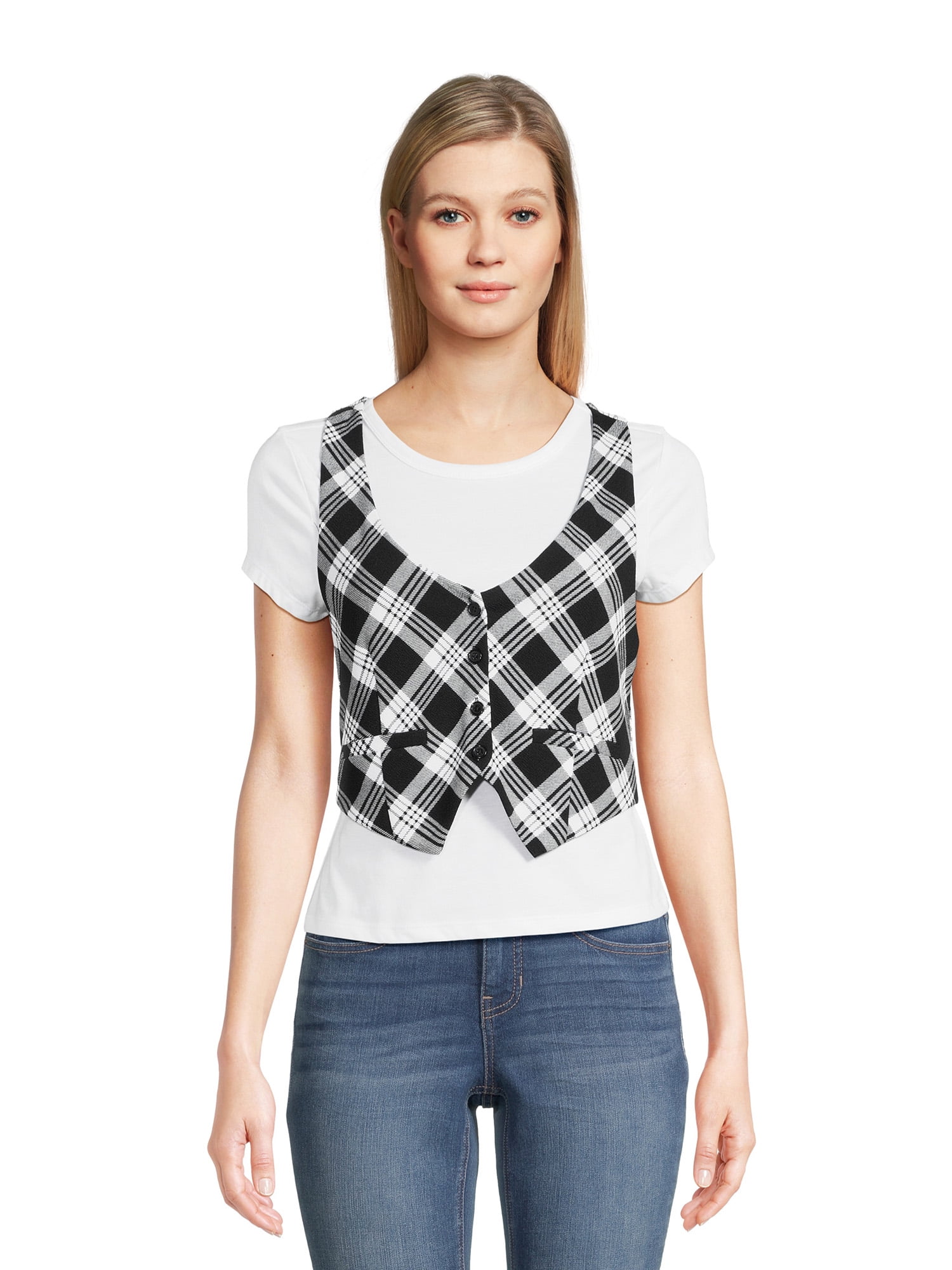 No Boundaries Juniors Vest Twofer - Walmart.com