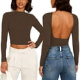 Crop Tops for Women Long Sleeve Open Back Boat Neck Slim Fit Going Out ...
