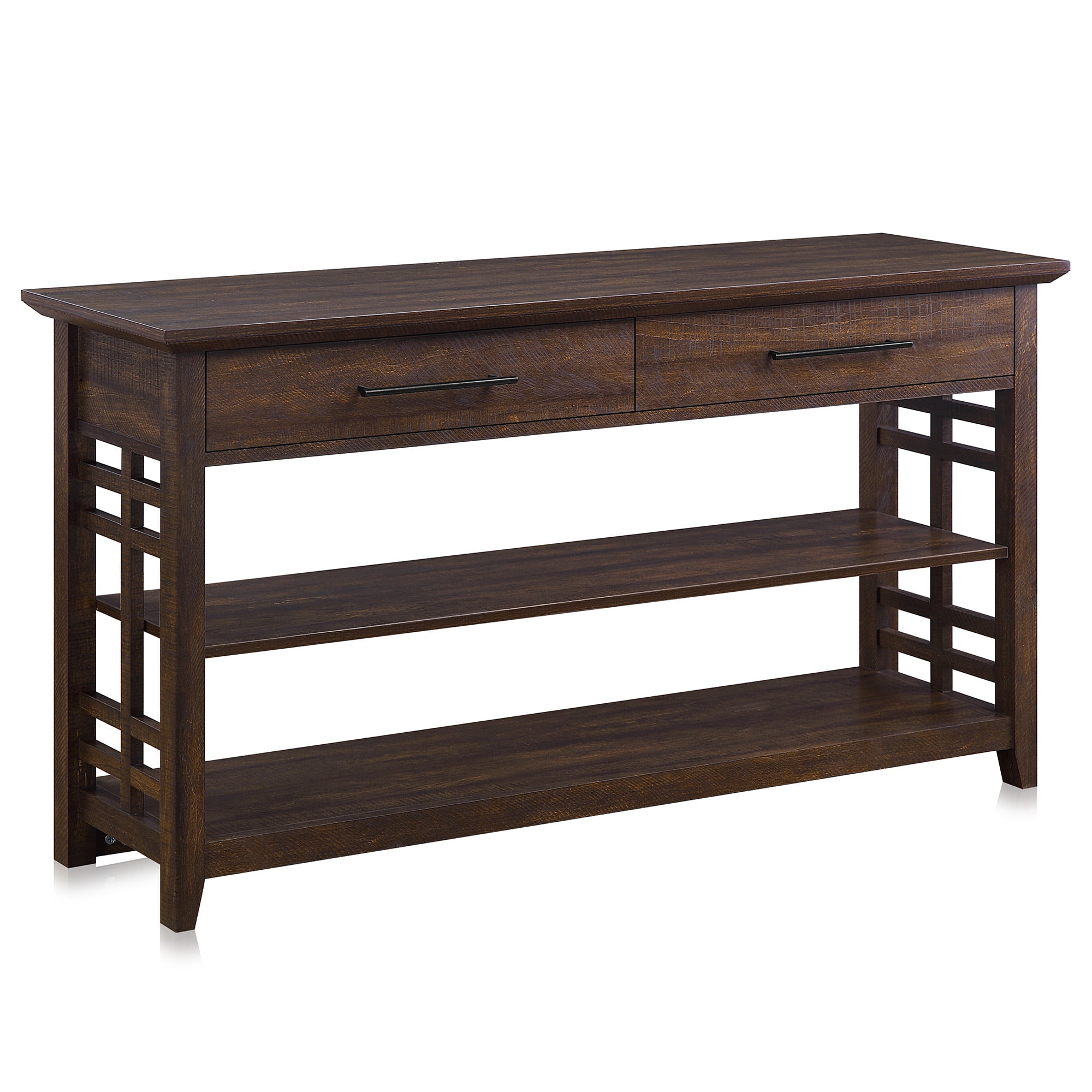 BELLEZE 3 Tier Console Table with Two Storage Shelves & Drawers, Wood ...