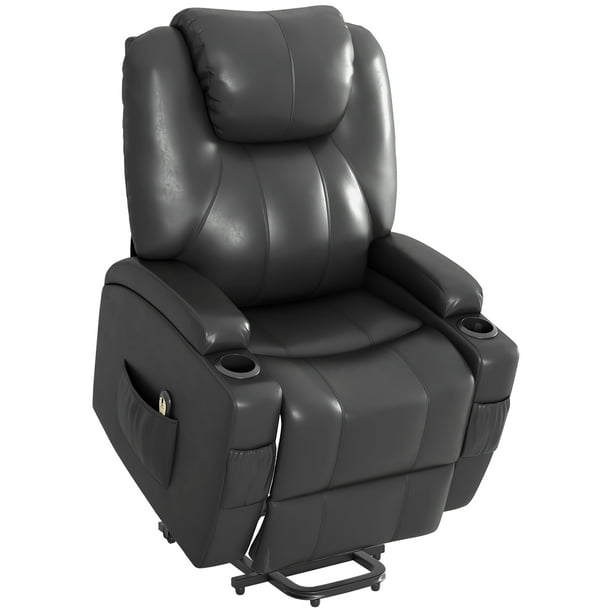 HOMCOM PU Leather Power Lift Chair for Elderly with Remote Side Pockets ...