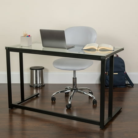Flash Furniture Glass Desk with Black Pedestal Metal Frame - Walmart ...