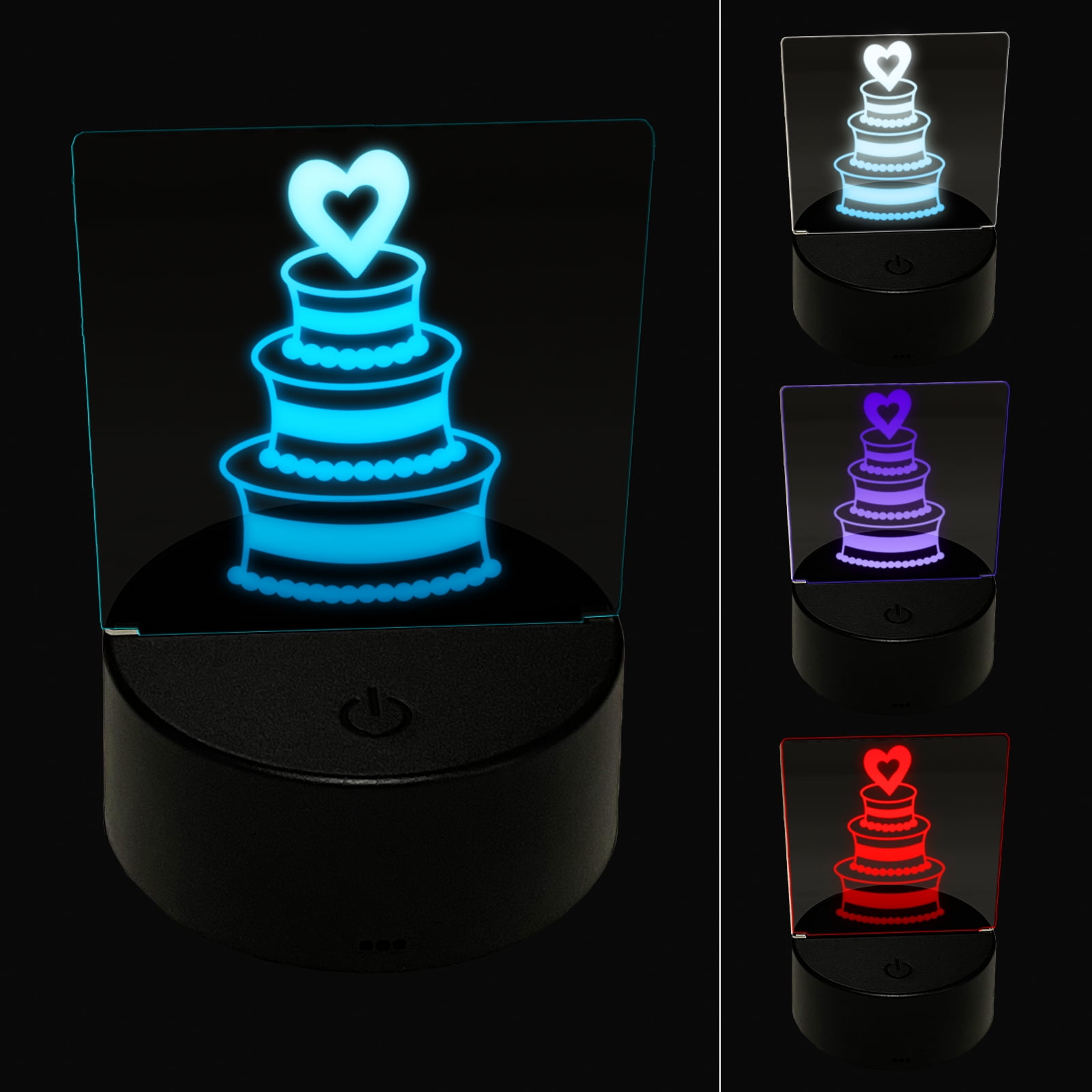 Wedding Cake with Heart LED Night Light Sign 3D Illusion Desk ...