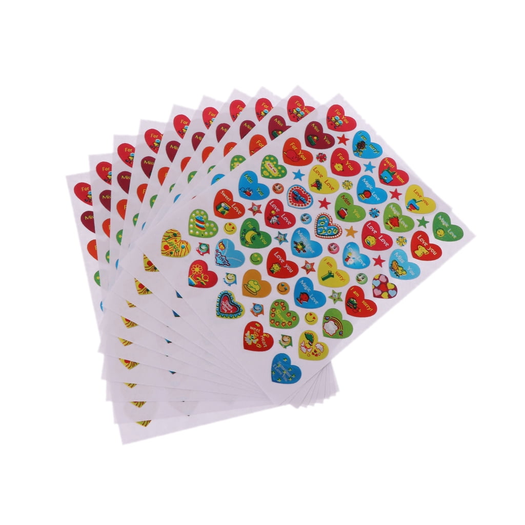 HeroNeo 10 Sheets Heart Stickers Love Decorative Sticker Kids Envelopes ...