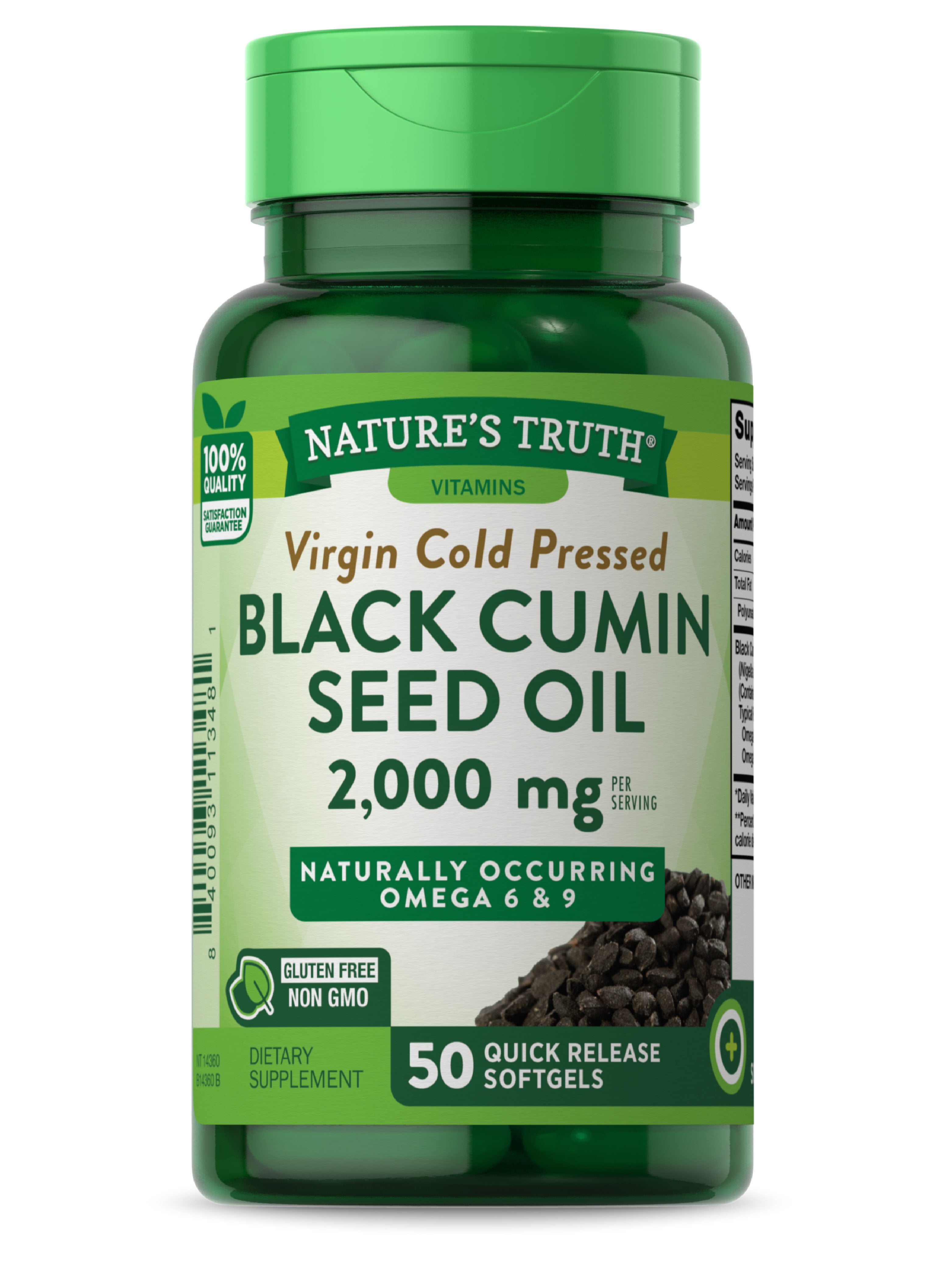 Black Cumin Seed Oil 2000 mg | 50 Softgel Capsules | Cold Pressed Pills ...